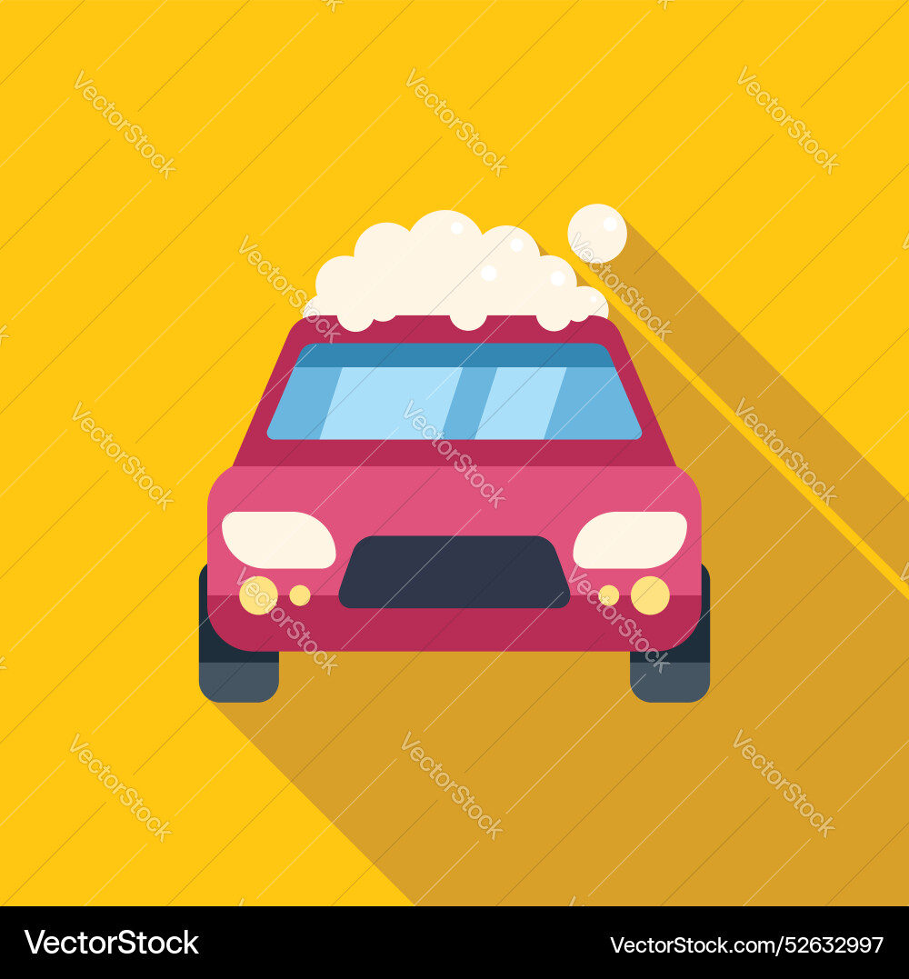 Pink car covered by soap suds getting washed Vector Image
