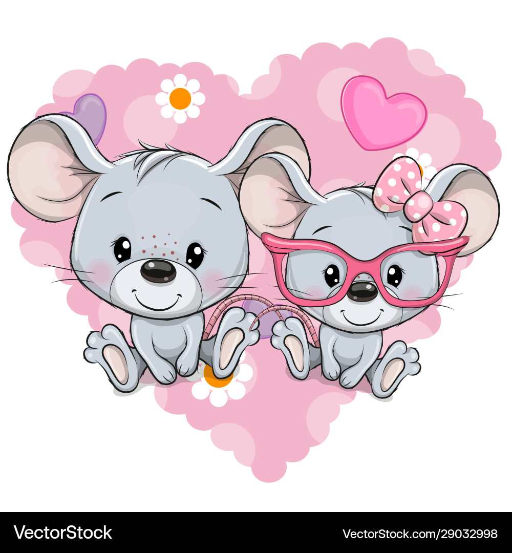 Cartoon mouses on a heart background Royalty Free Vector