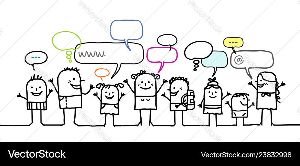 Cartoon young people and social network Royalty Free Vector