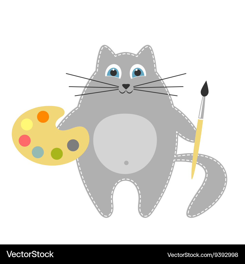 Cat artist holding brush and palette Royalty Free Vector