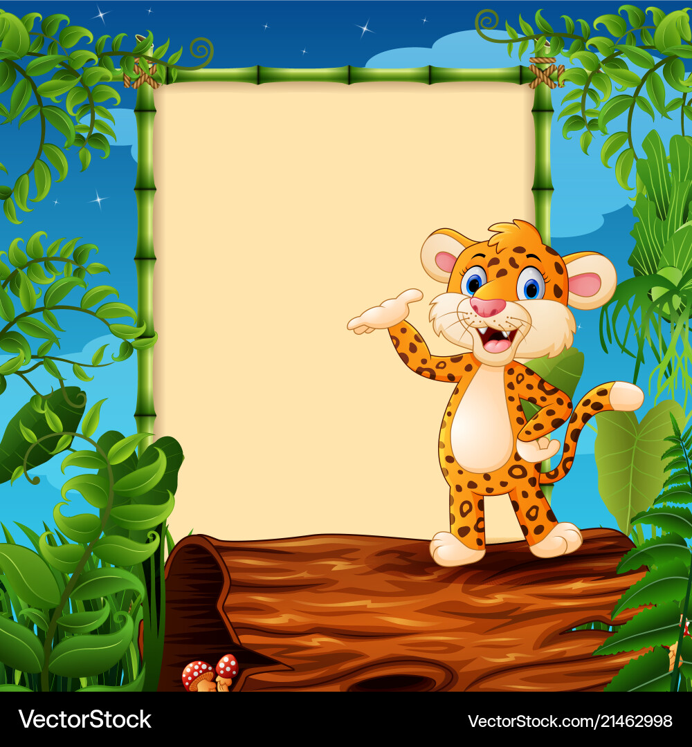 Cute Leopard on Log with Signboard Royalty Free Vector Image