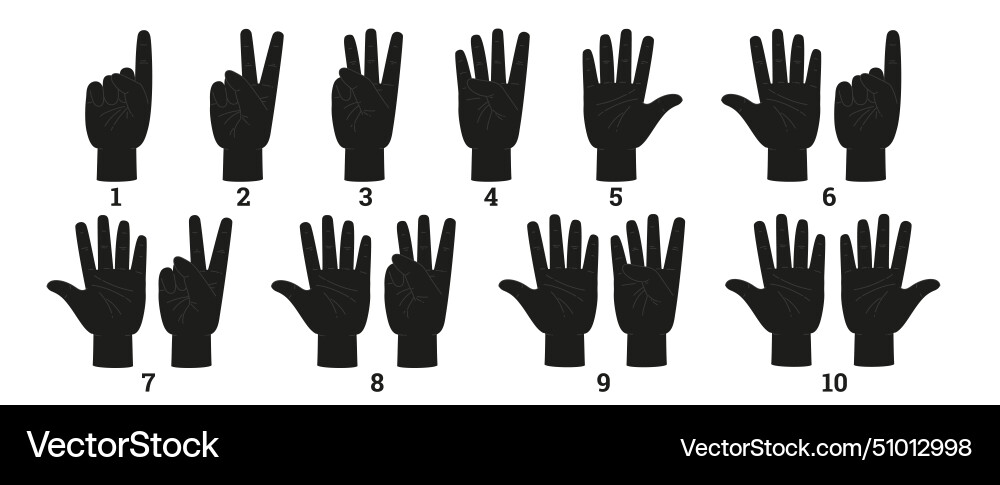 Finger count silhouette of hands set Royalty Free Vector