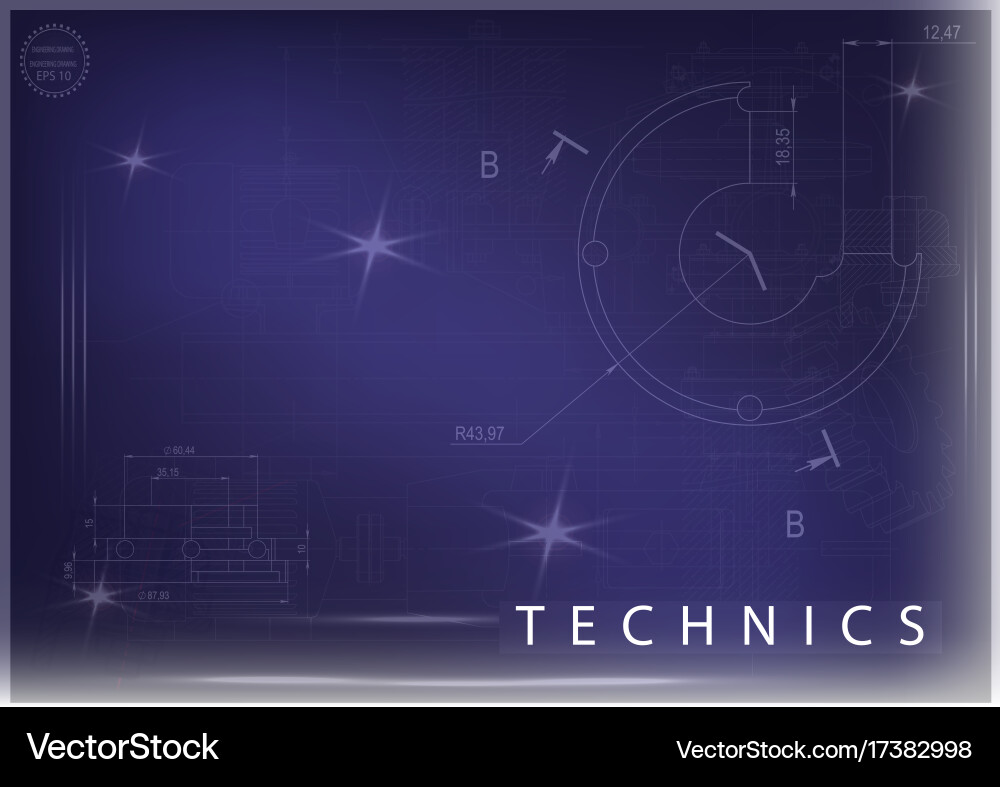 Machine-building drawings on a blue background Vector Image
