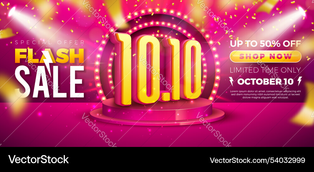 10 october shopping day flash sale design with 3d Vector Image