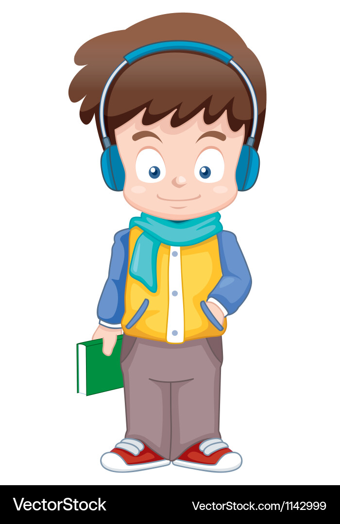 Cartoon boy listen music Royalty Free Vector Image