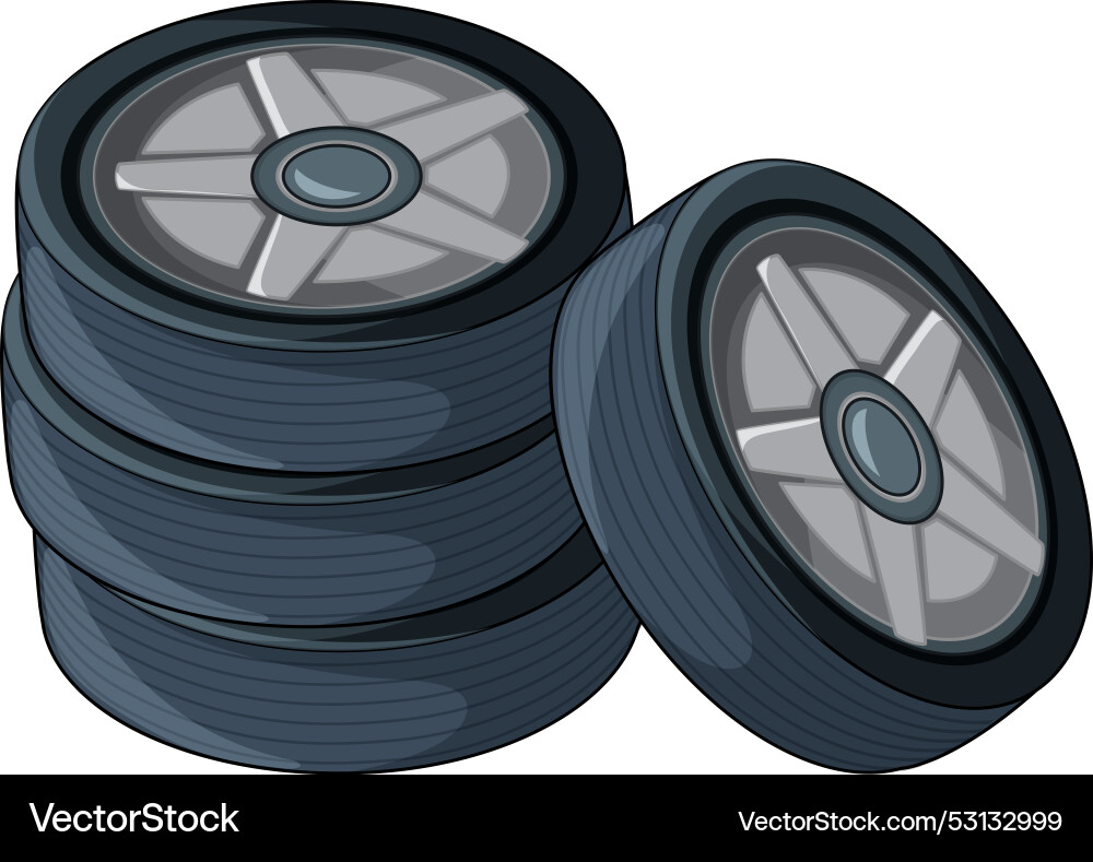 Four stacked car tires with rims Royalty Free Vector Image