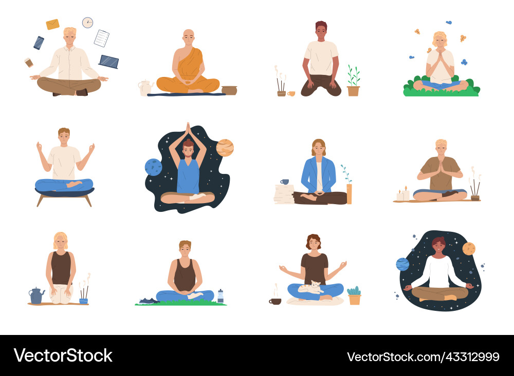 Mindfulness meditation set Royalty Free Vector Image
