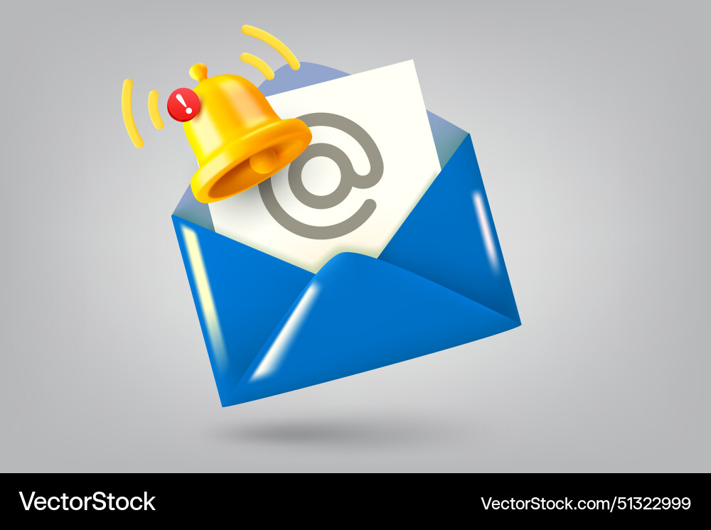 New email with notification bell concept 3d Vector Image