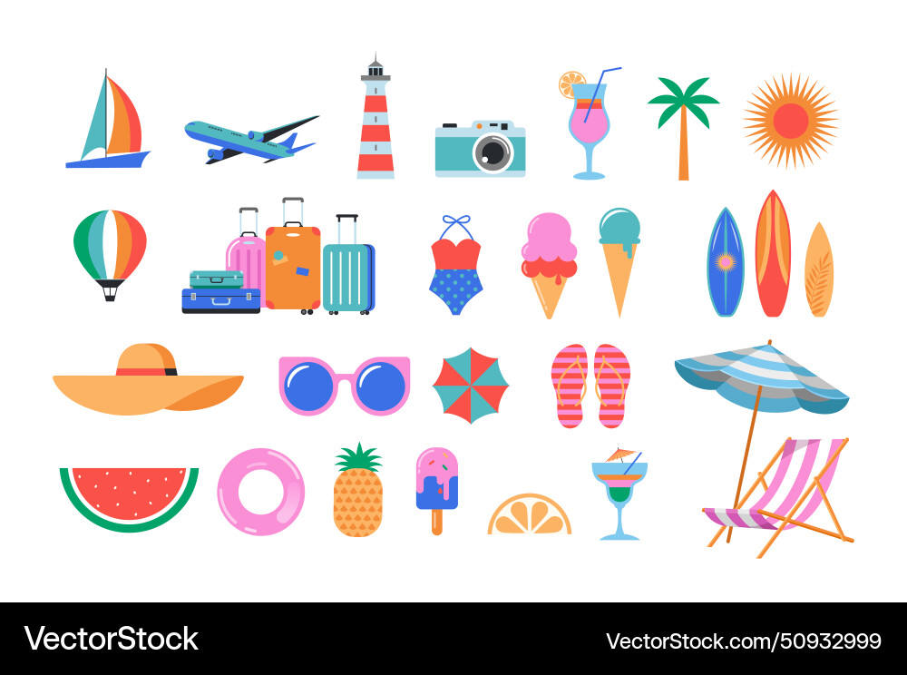 Summer travel icons set collection Royalty Free Vector Image