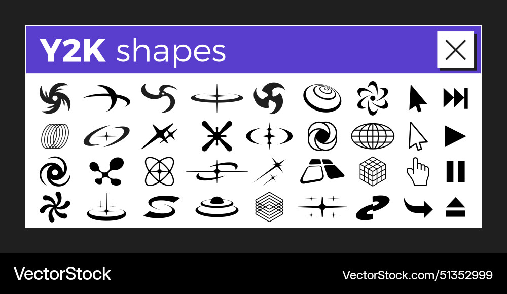 Y2k graphic design 2000s shapes retro pc Vector Image