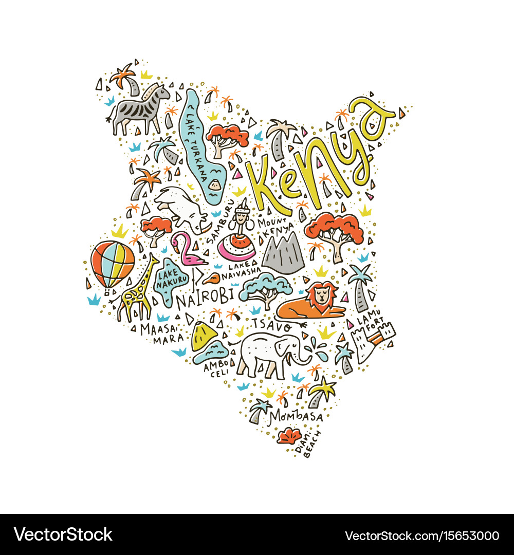 Cartoon map of kenya Royalty Free Vector Image