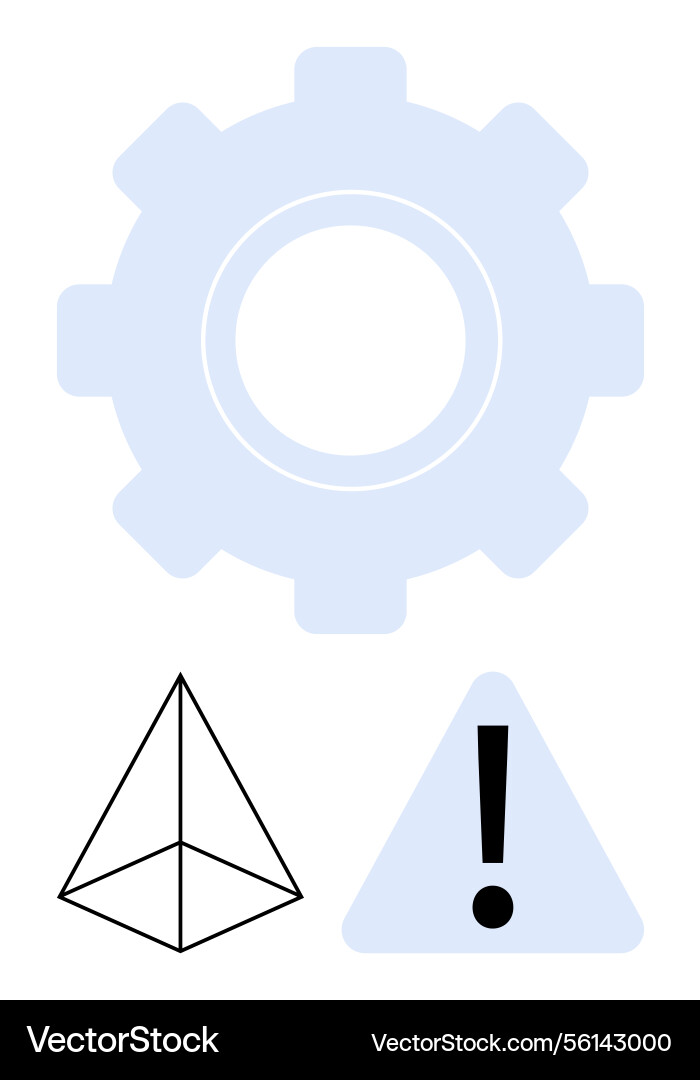 Gear with warning sign and geometric pyramid Vector Image