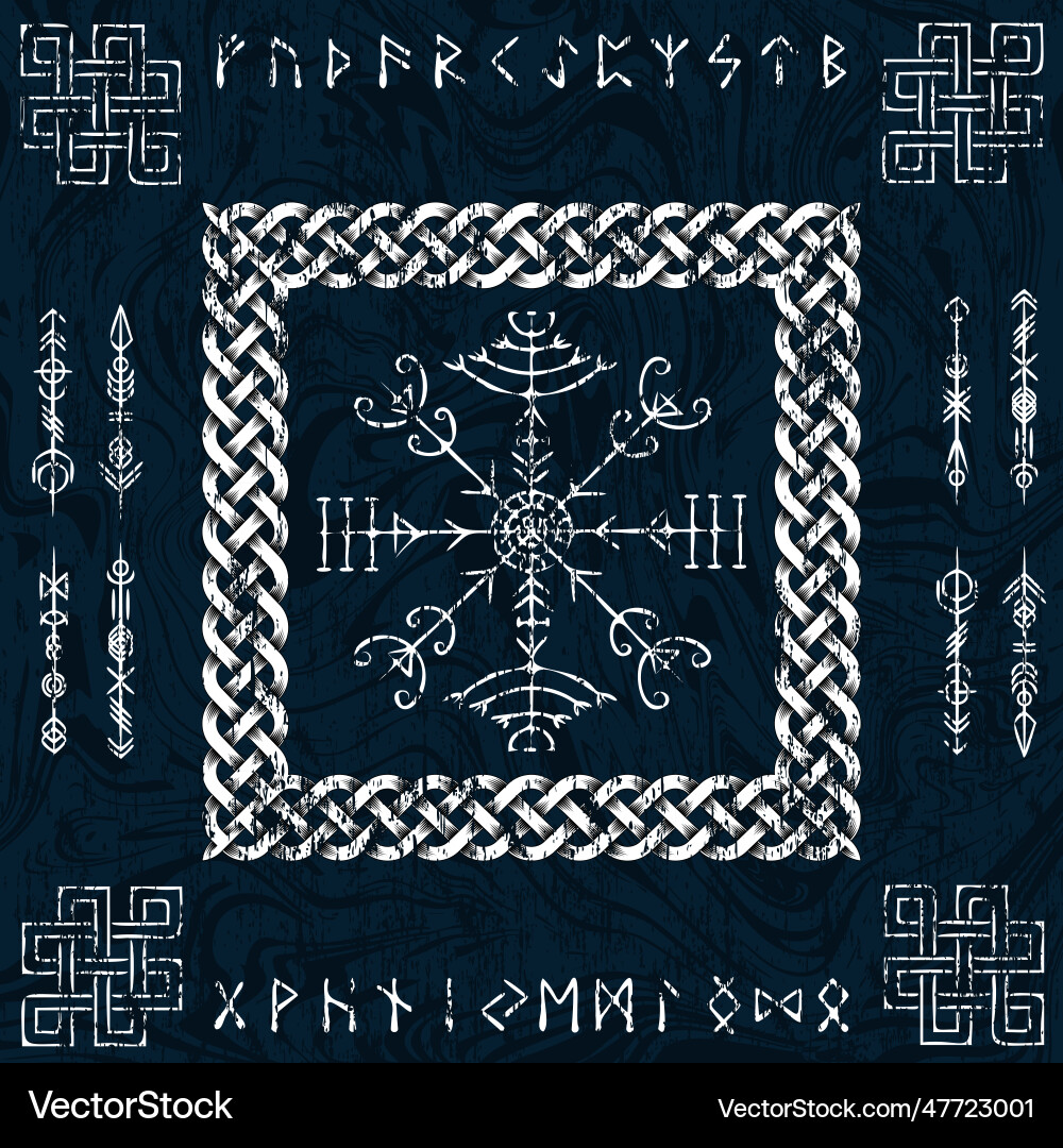 Blue viking icelandic symbols background Vector Image