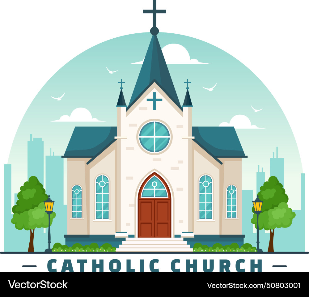 Cathedral catholic church building Royalty Free Vector Image