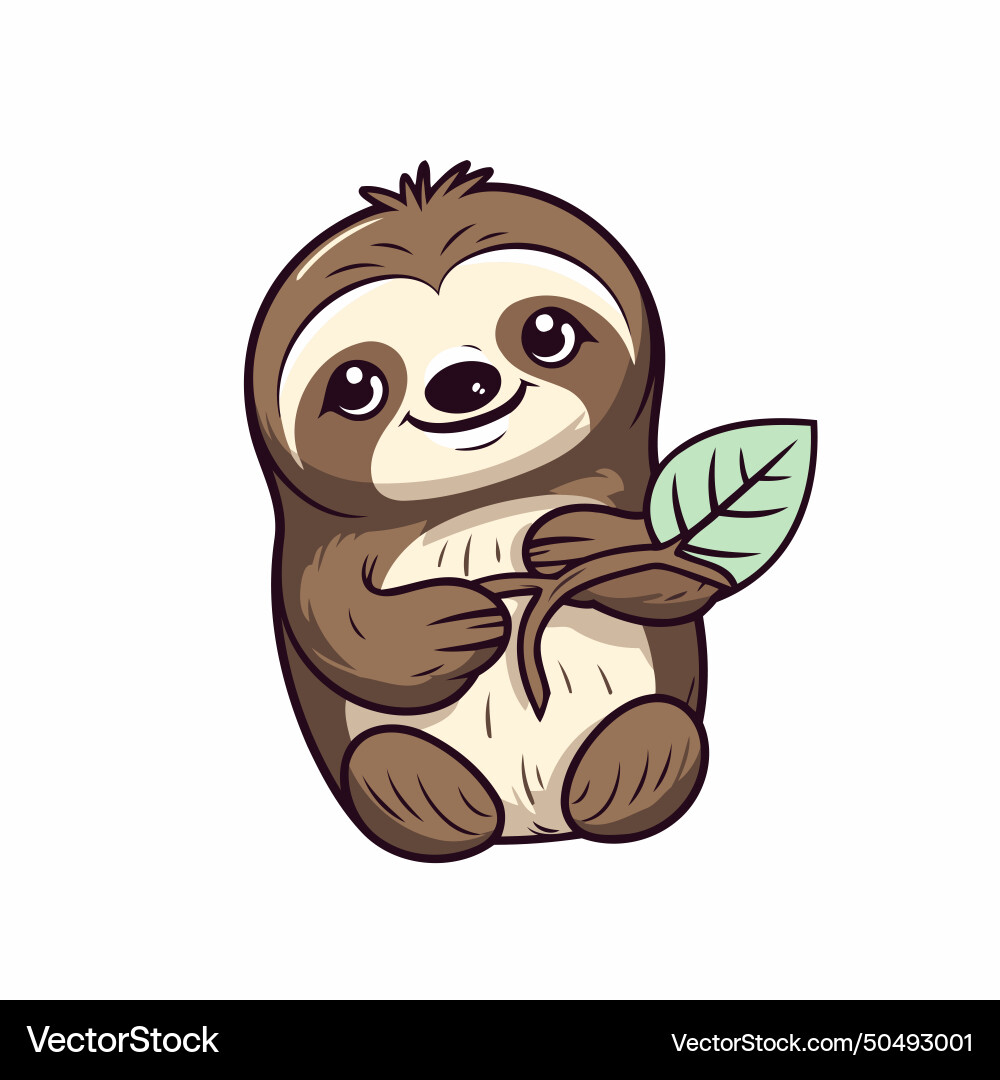 Cute cartoon sloth isolated on white background Vector Image