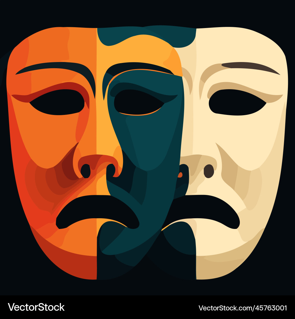Dramatic Theater Masks - Colorful Royalty Free Vector Image