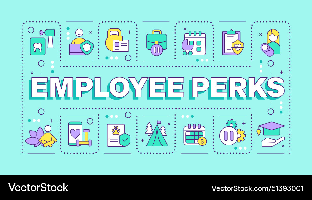 Employee perks turquoise word concept Royalty Free Vector