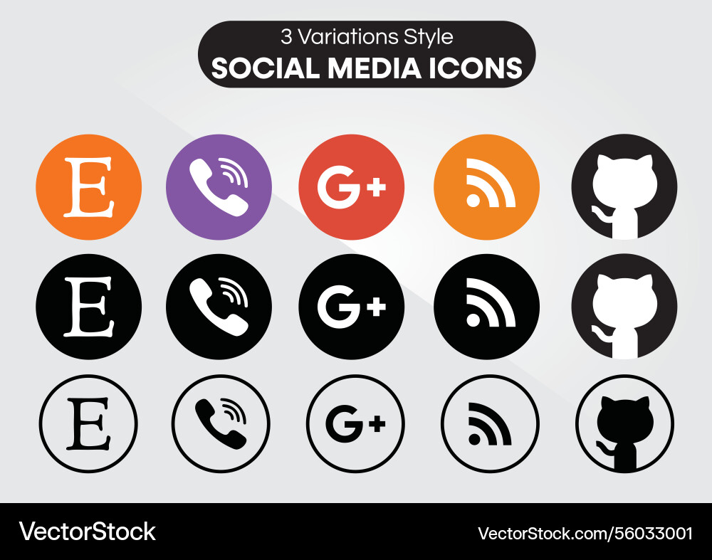 Etsy viber googleplus rss feed github icons Vector Image