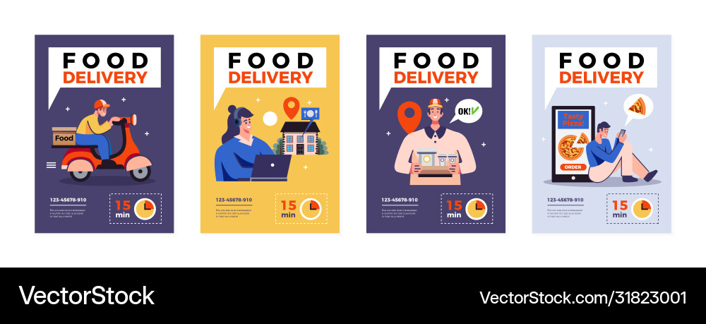 Food delivery poster set Royalty Free Vector Image