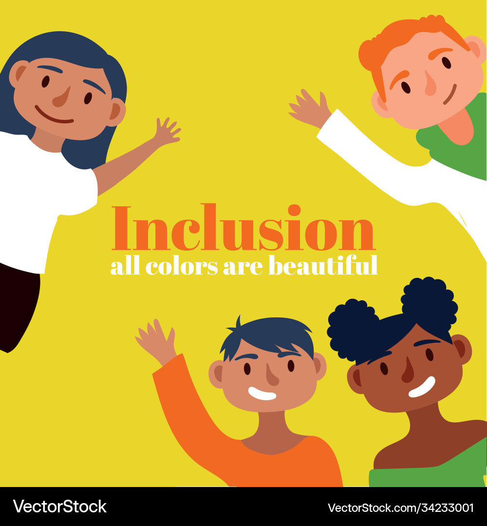 Inclusion concept lettering with community people Vector Image
