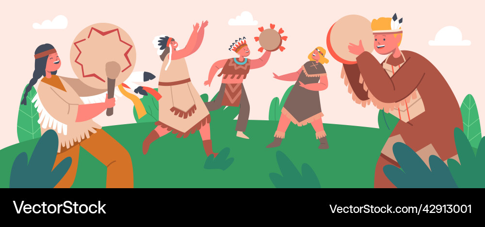 Kids having outdoor fun playing native american Vector Image