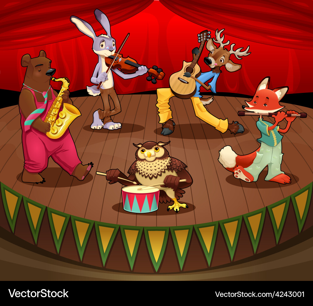Musician animals on stage Royalty Free Vector Image