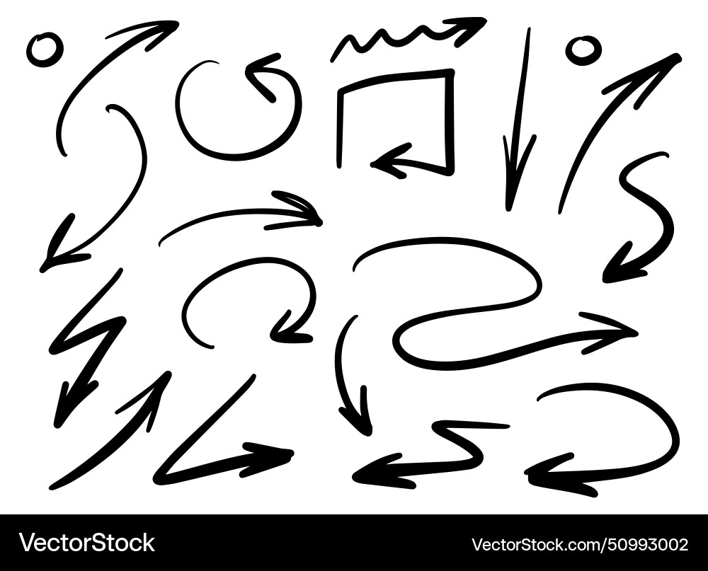Assorted hand-drawn black arrows set Royalty Free Vector