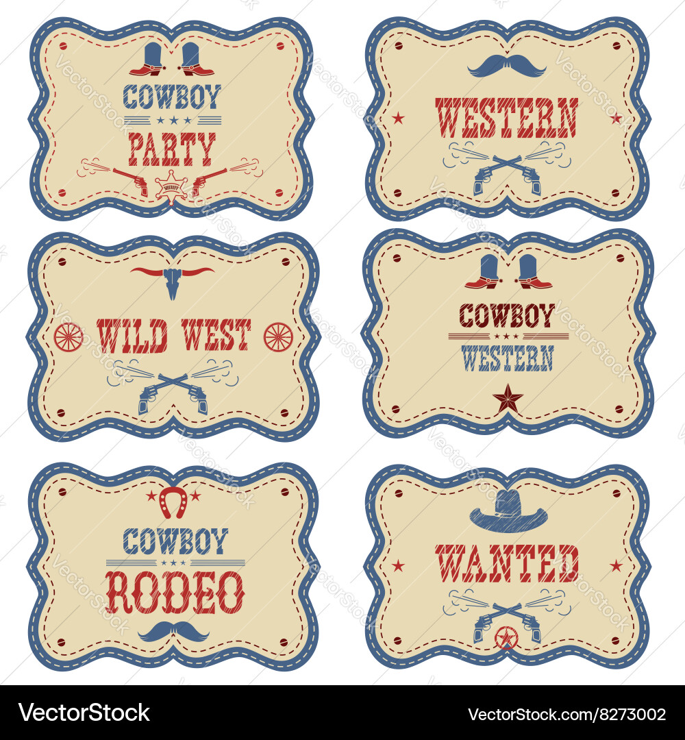 Cowboy labels isolated on white western Royalty Free Vector