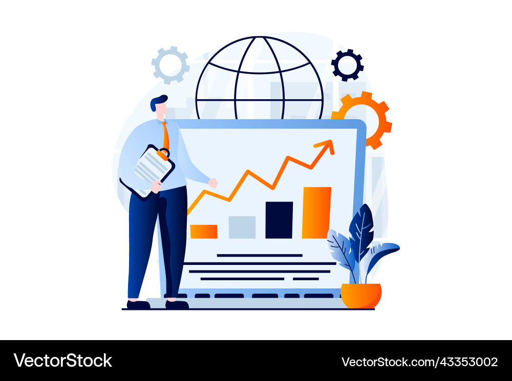 Global economic concept with people scene in flat Vector Image