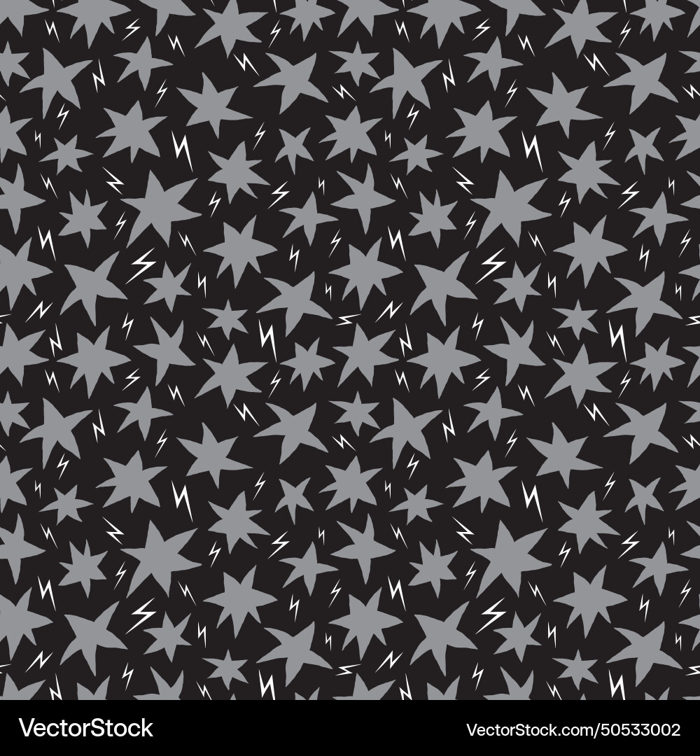 Gray stars and lightning bolts seamless pattern Vector Image