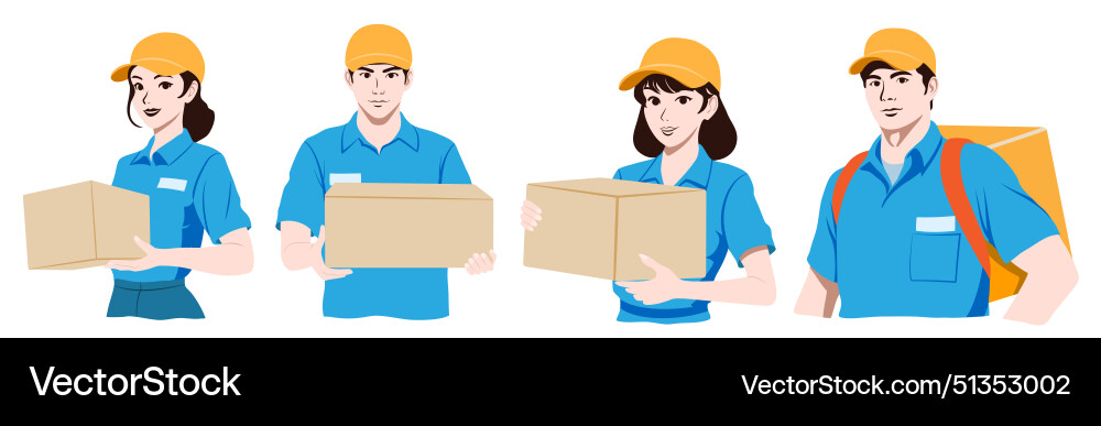 Set of couriers holding boxes Royalty Free Vector Image