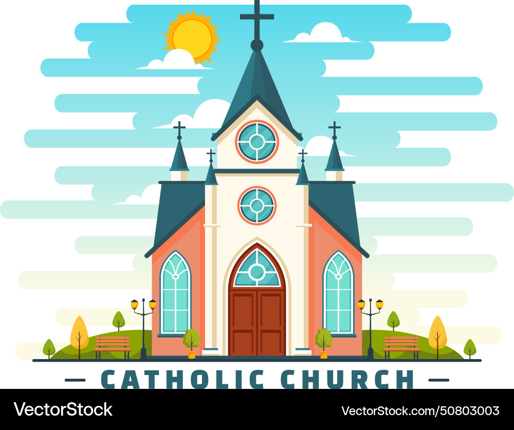 Cathedral catholic church building Royalty Free Vector Image