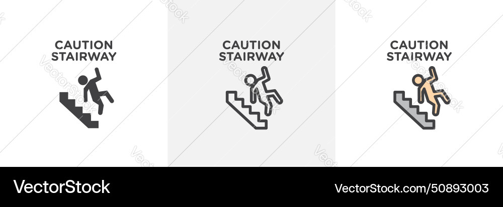 Caution stairway sign icon set notice for stair Vector Image