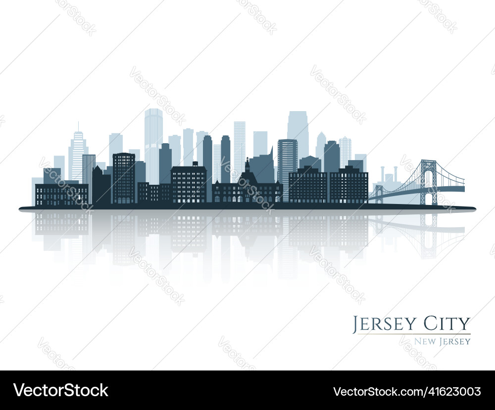 Jersey city skyline silhouette with reflection Vector Image