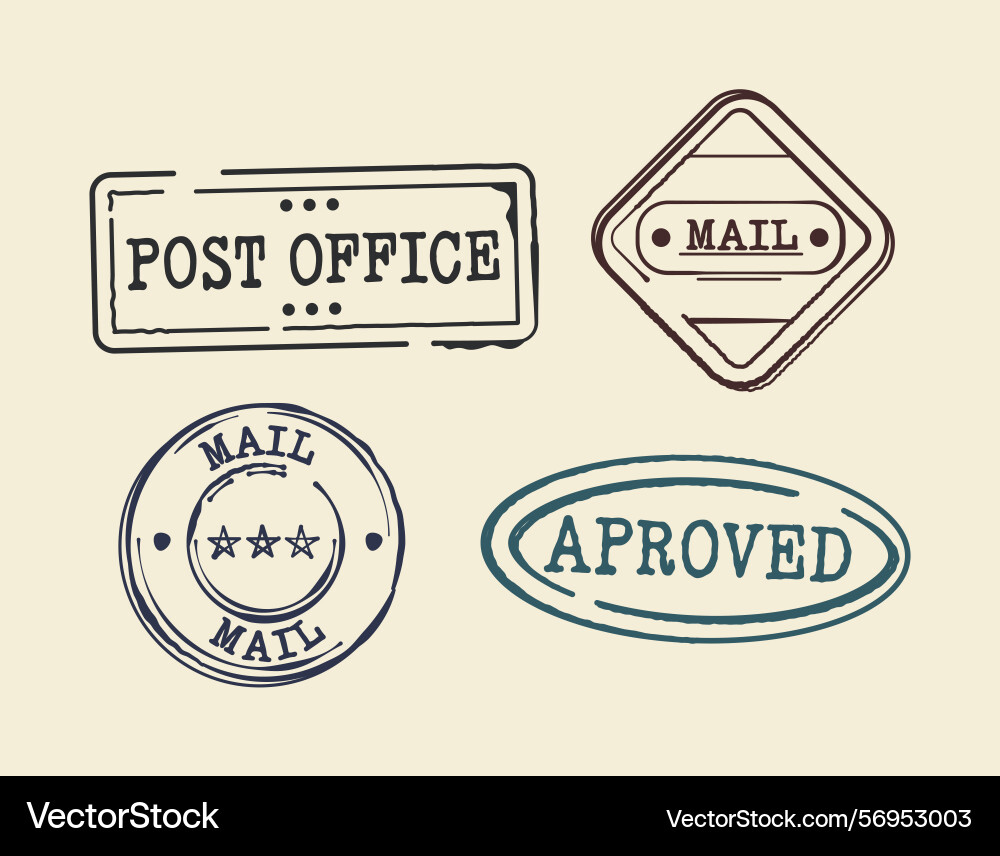 Vintage mail and approval stamps set Royalty Free Vector