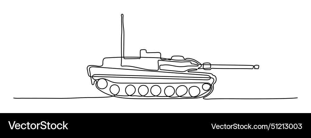 War tank shape drawing by continuous line thin Vector Image