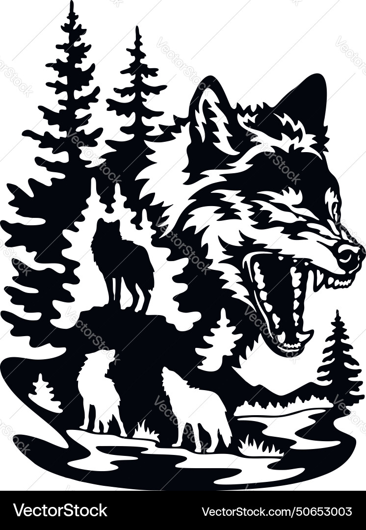 Wolf pack - wildlife stencils Royalty Free Vector Image