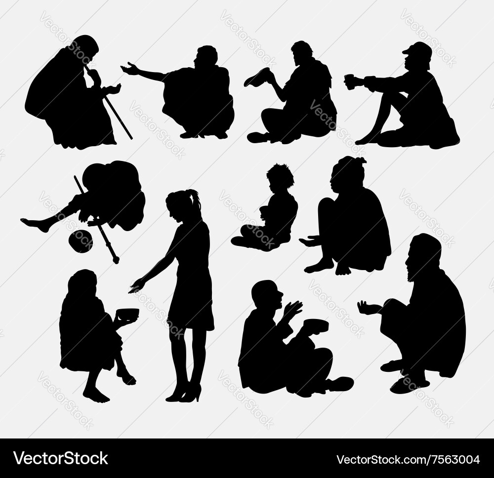 Beggar male and female silhouette Royalty Free Vector Image