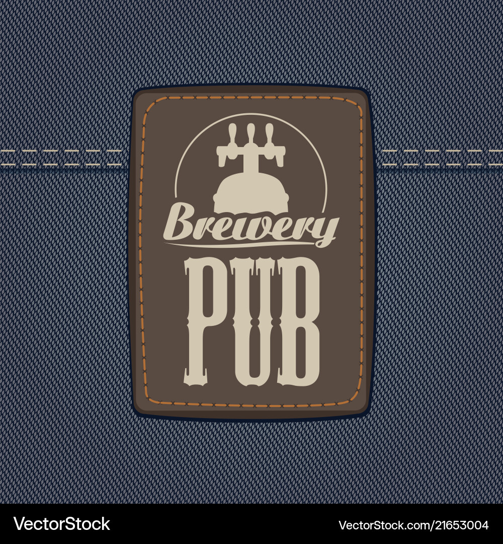 Brewery Denim Label with Beer Barrel Royalty Free Vector