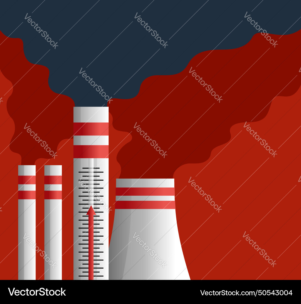 Co2 emissions - smoking chimney with thermometer Vector Image