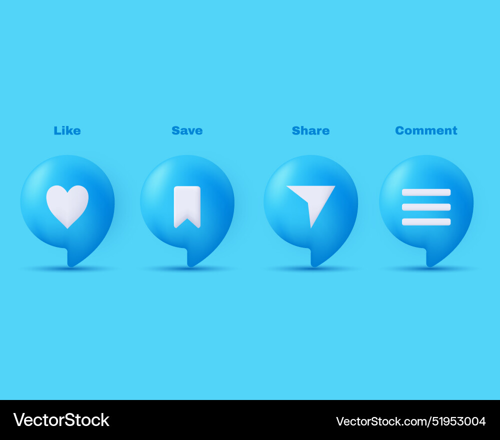 Unique 3d icon like comment share save modern Vector Image