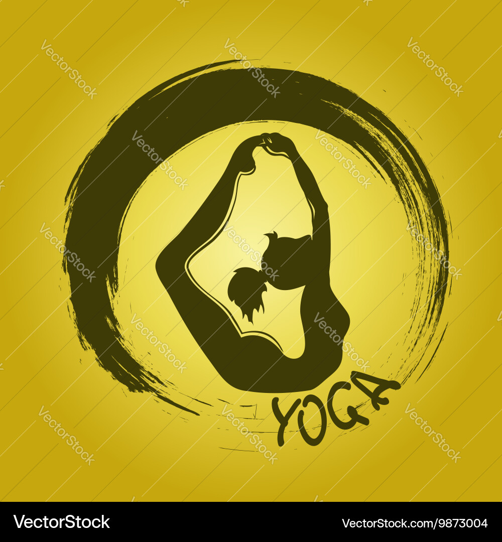 Yoga-Label mit zen Symbol und Bogen Pose Vektorbild
