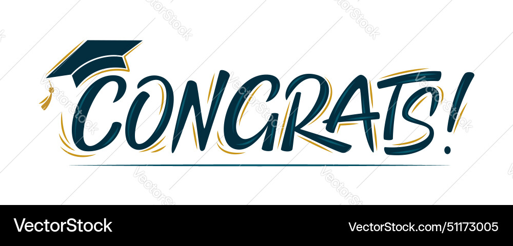 Congrats greeting sign with academic cap Vector Image
