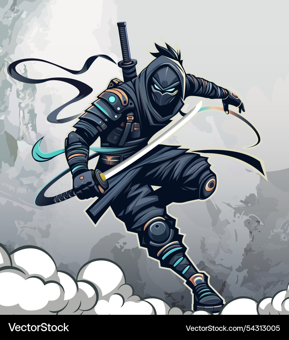 Hand drawn ninja warrior poster Royalty Free Vector Image