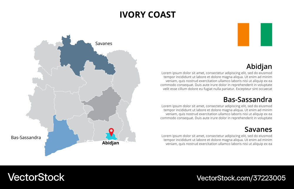 Ivory Coast Map - State Breakdown Royalty Free Vector Image