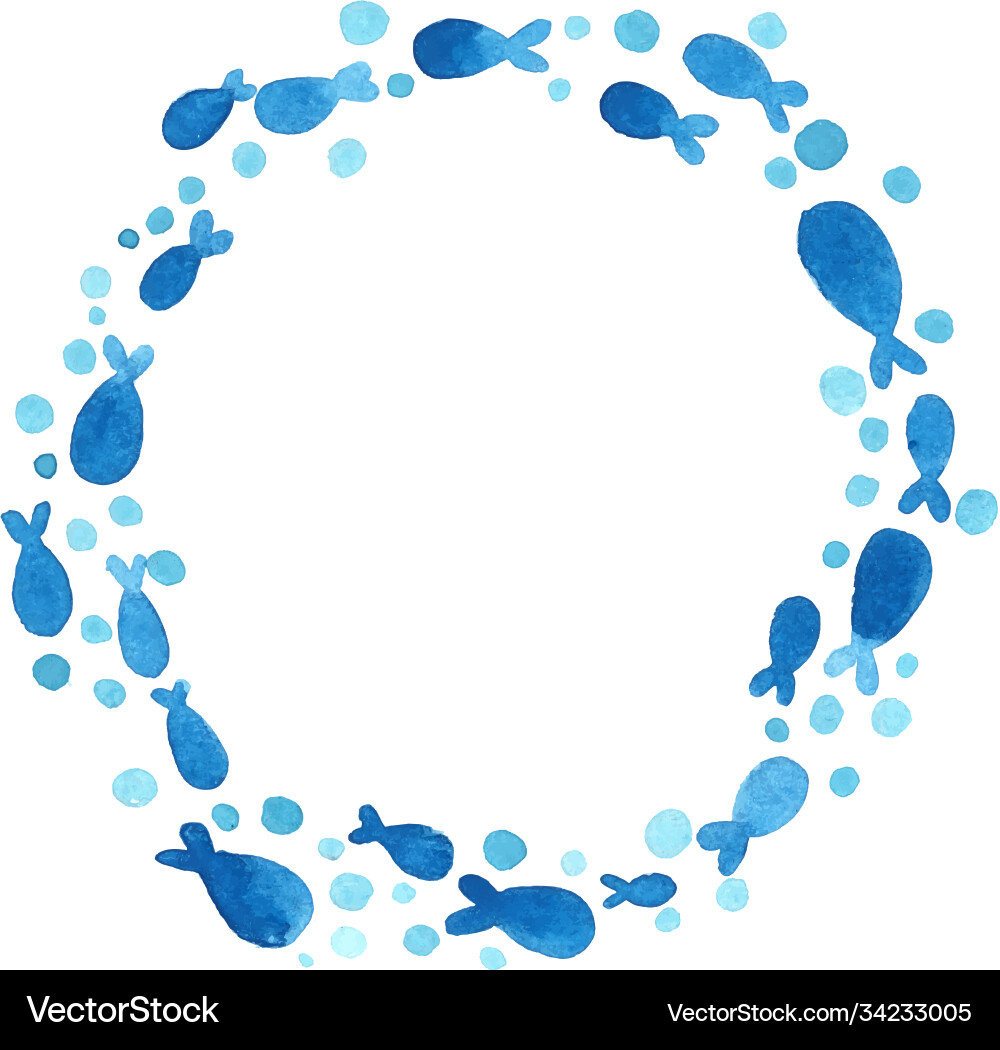 School fish and bubble wreath watercolor Vector Image