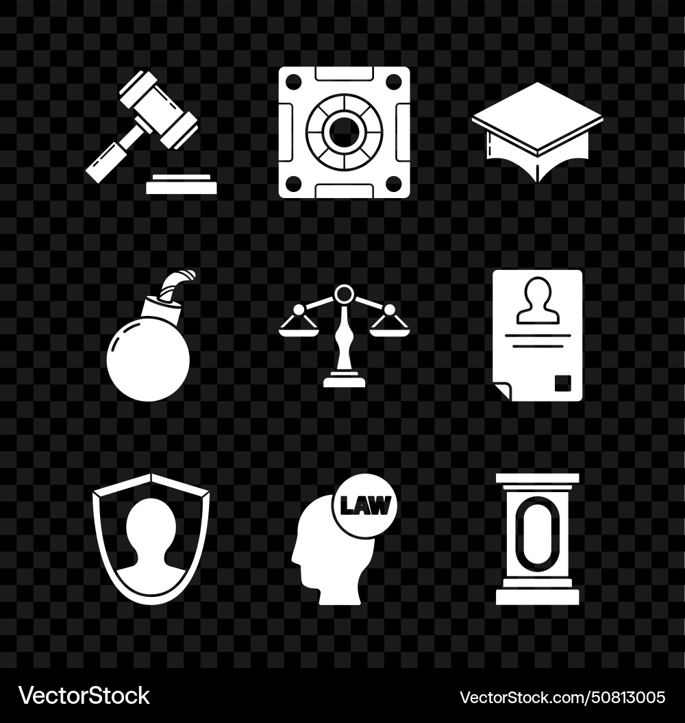 Set judge gavel safe graduation cap user Vector Image