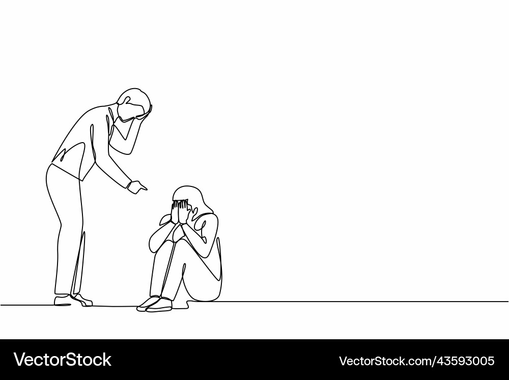 Single continuous line drawing scared female Vector Image