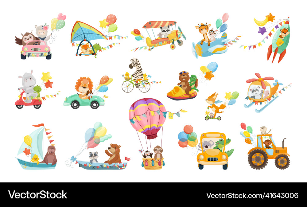 Cartoon animals in transport Royalty Free Vector Image