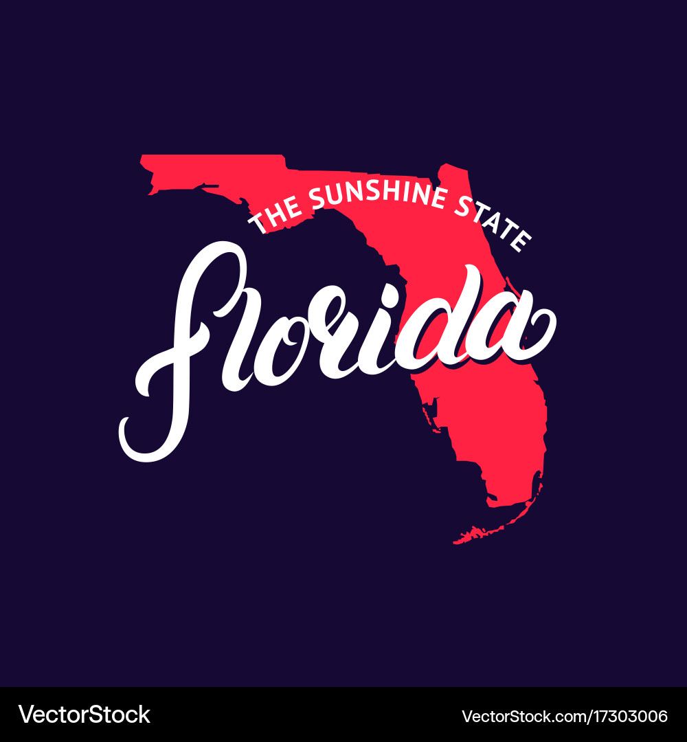 Florida state hand written lettering word and map Vector Image